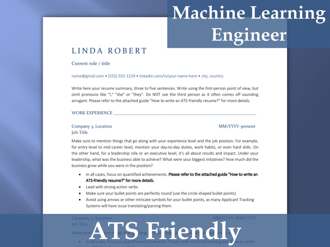 Machine Learning Engineer Resume Template for ATS Cover - Etsy