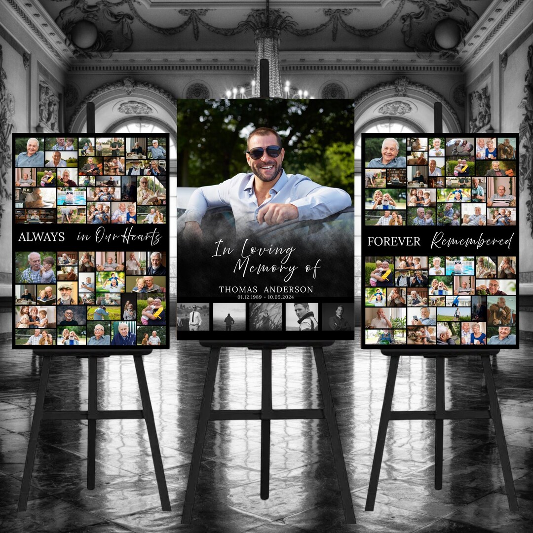 Funeral Collage Boards, Celebration of Life Funeral Photo Collage Sign ...