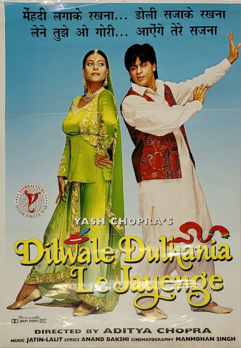 Dilwale Dulhania Le Jayenge :bollywood Original Movie Poster 1995 Shah ...