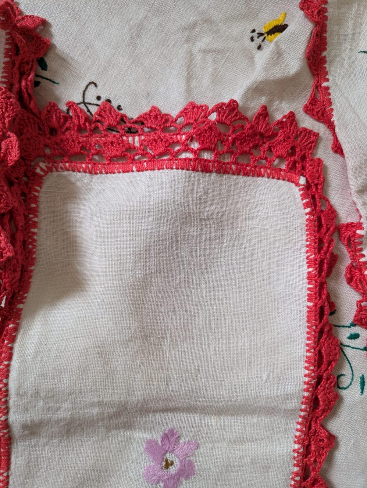 1960s Polish Hand Embroidered Flowery Cotton Tablecloth Needlepoint ...