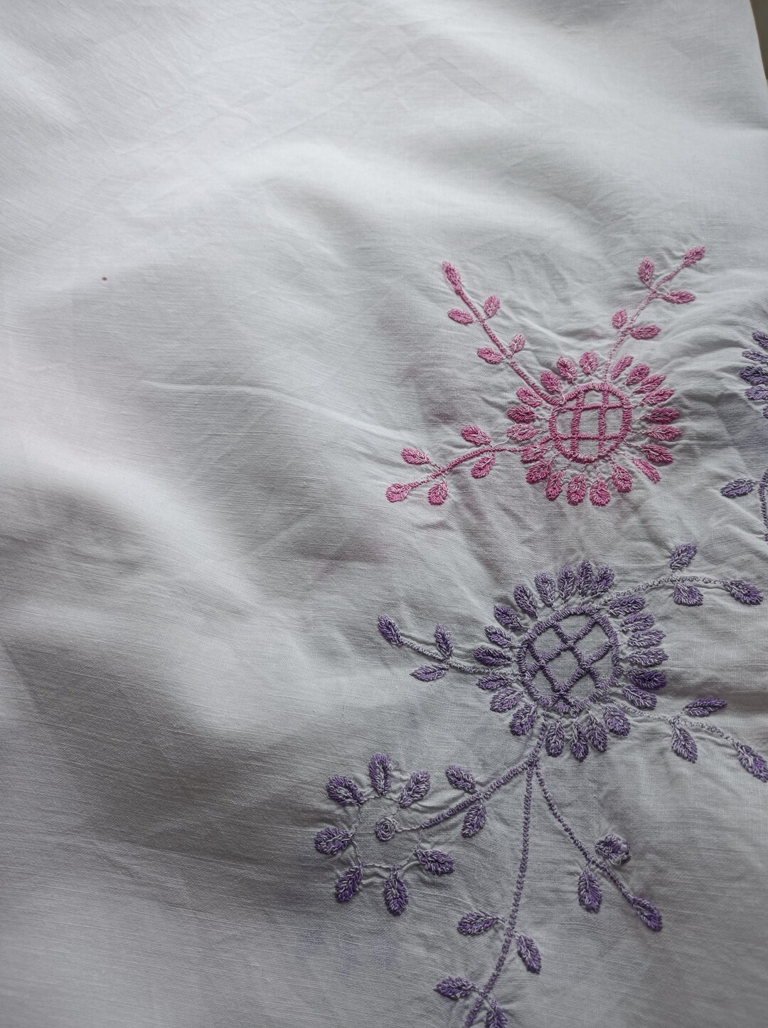 1970s Orange-pink-violet Cotton Tablecloth With Vintage Polish Table ...