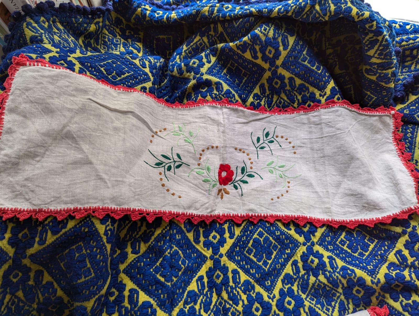 1960s Polish Hand Embroidered Flowery Cotton Tablecloth Needlepoint ...
