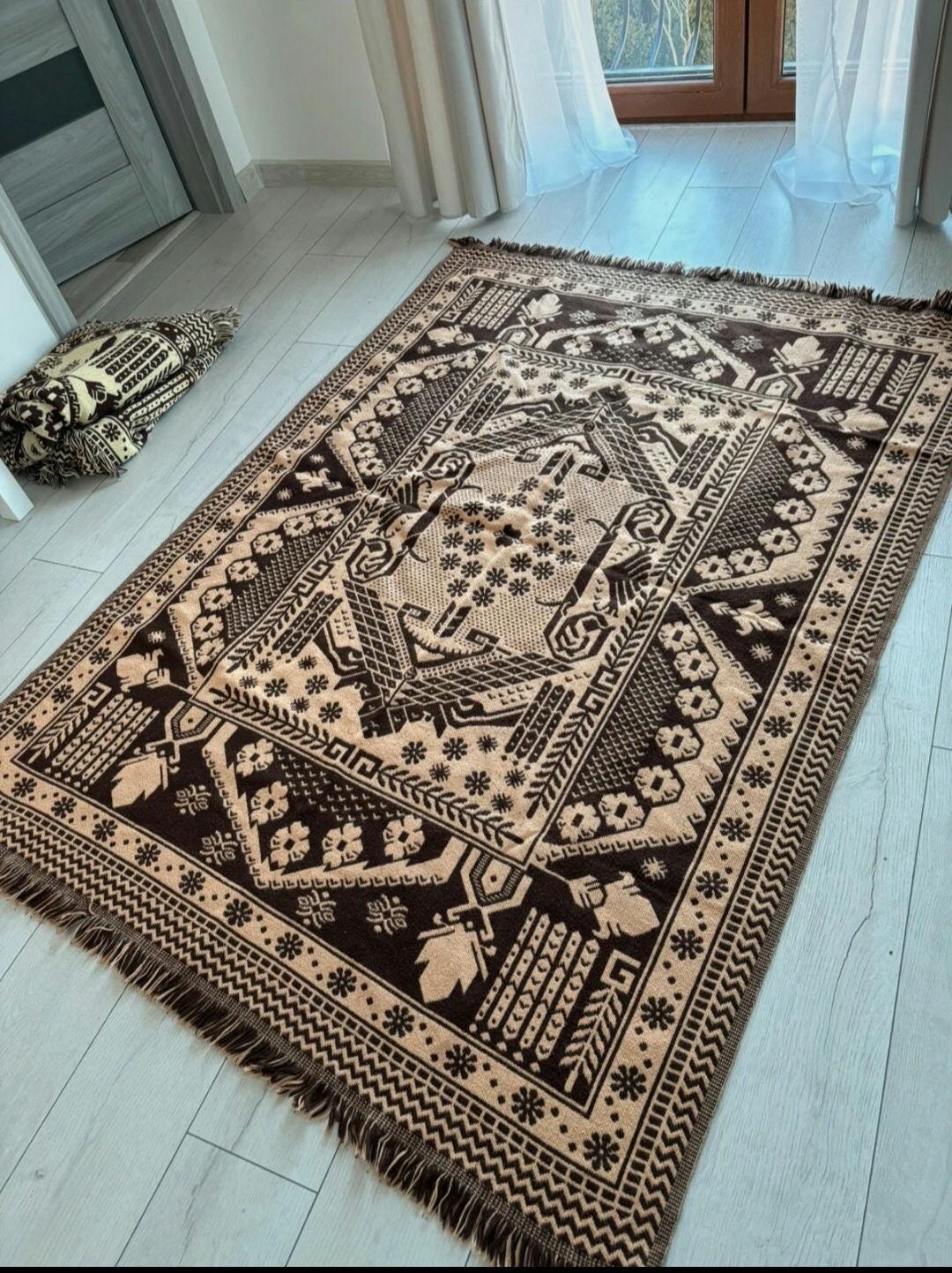 1970 | Traditional Polish Slavic Handwoven Blanket Quilt Kurpie Brown ...