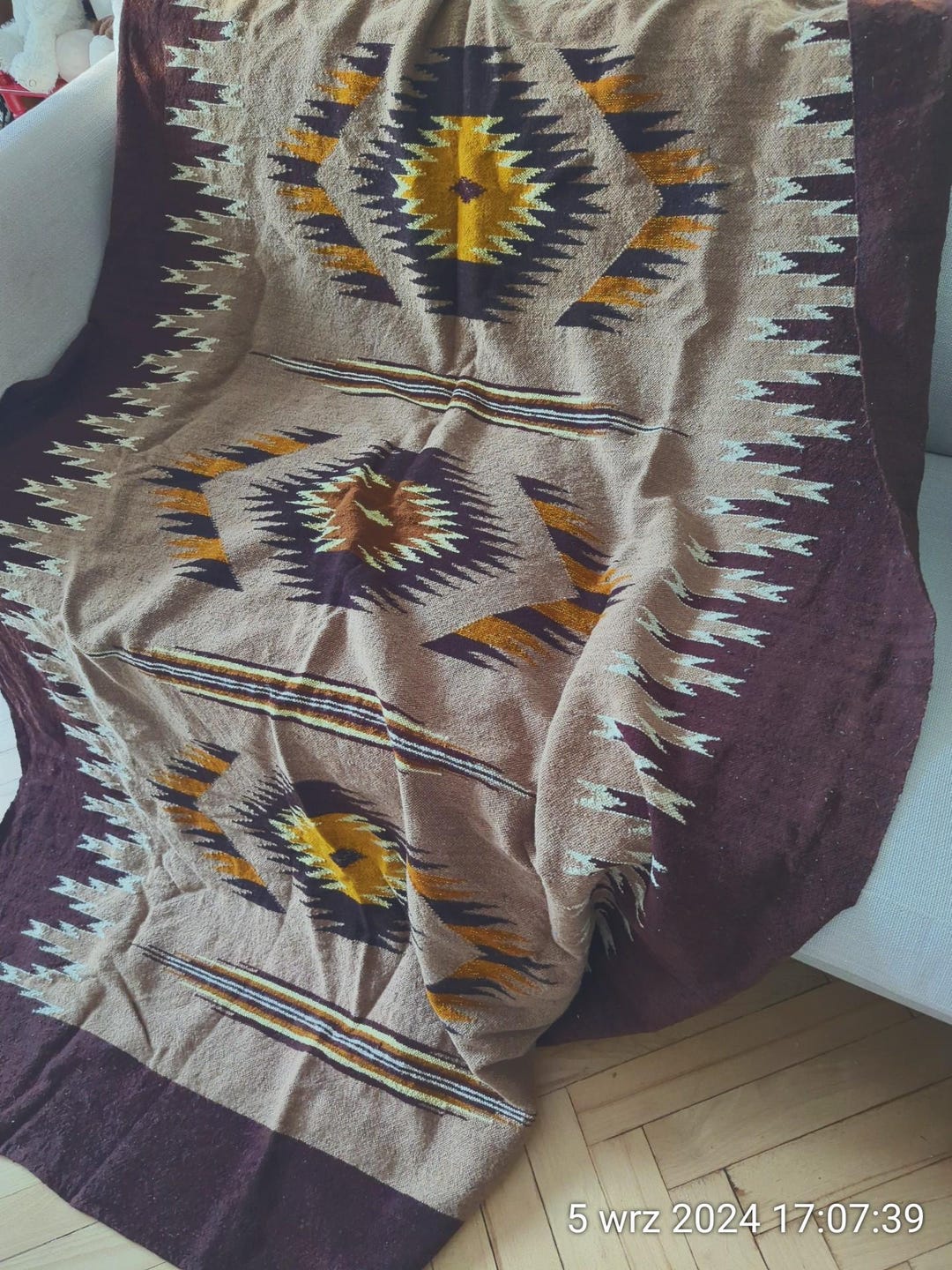 1970 Native American Craft Polish Art Woolen Rug Slavic Sri Yantra ...