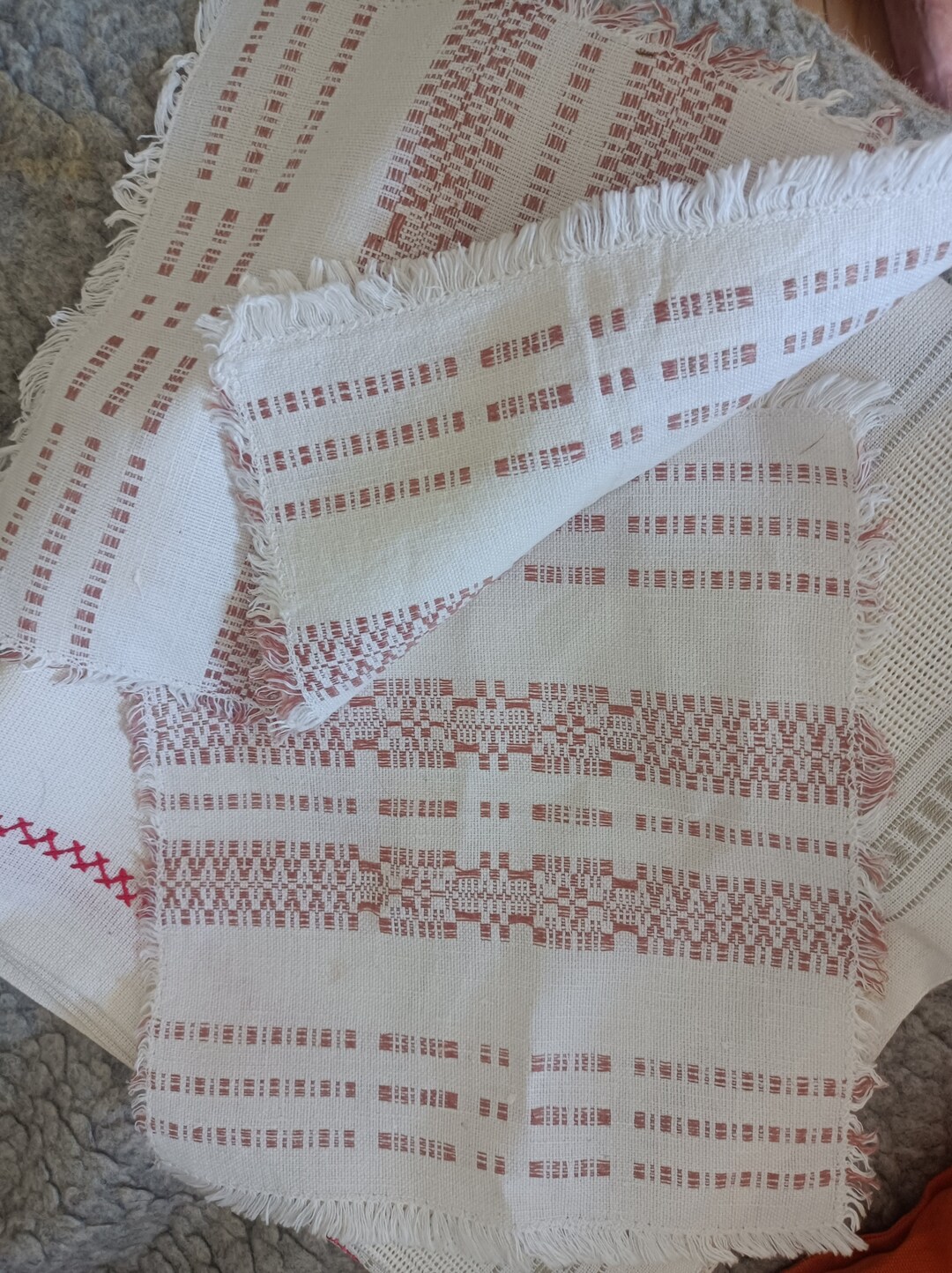 Set of 3 Hand-embroided Slavic Table Cloth Frequency Wave Needlepoint ...