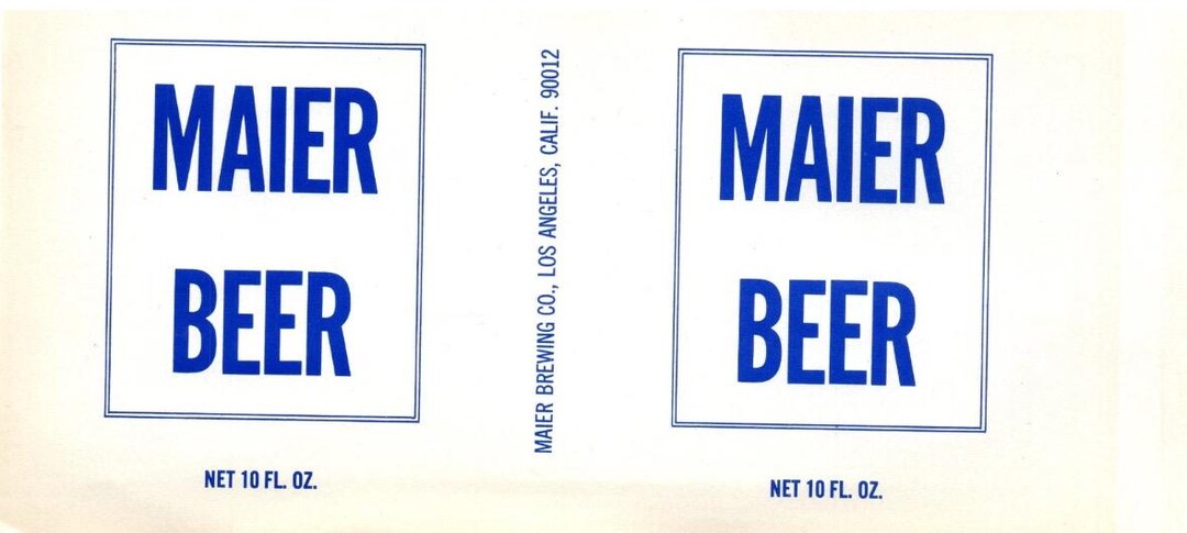 1950s Maier Beer Label Los Angeles California Brewery Design Vintage ...