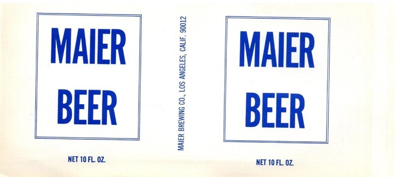 1950s Maier Beer Label Los Angeles California Brewery Design Vintage ...