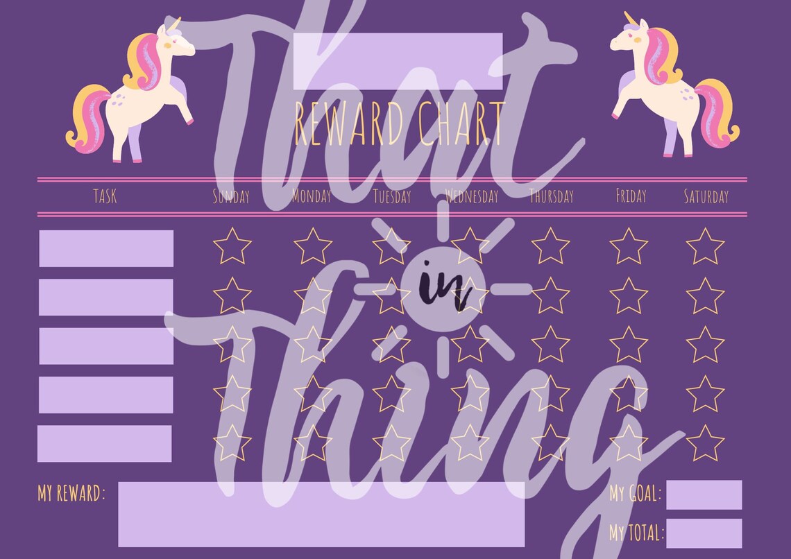 Reward Chart for Kids Unicorn Reward Chart Printable Unicorn Star Chart ...