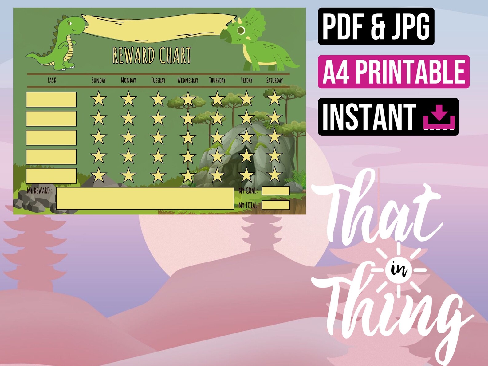 Dinosaur Reward Chart Printable Dinosaur Star Chart Daily - Etsy