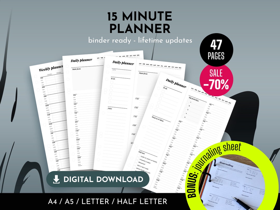 15 Minute Planner Printable Sheets for Time Blocking - Etsy