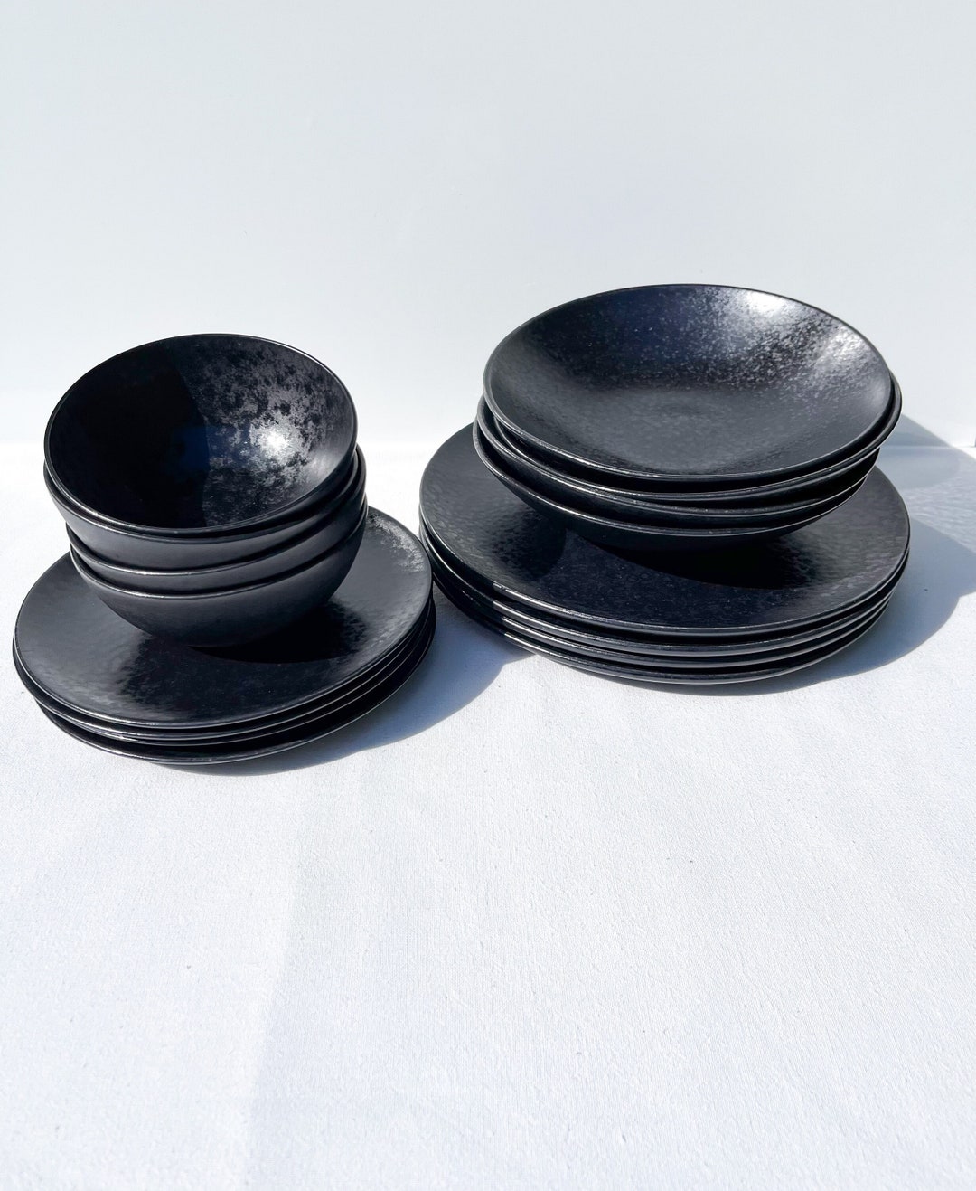 Black Dinnerware Set Portuguese Ceramic Dinnerware 16-piece Dinnerware ...