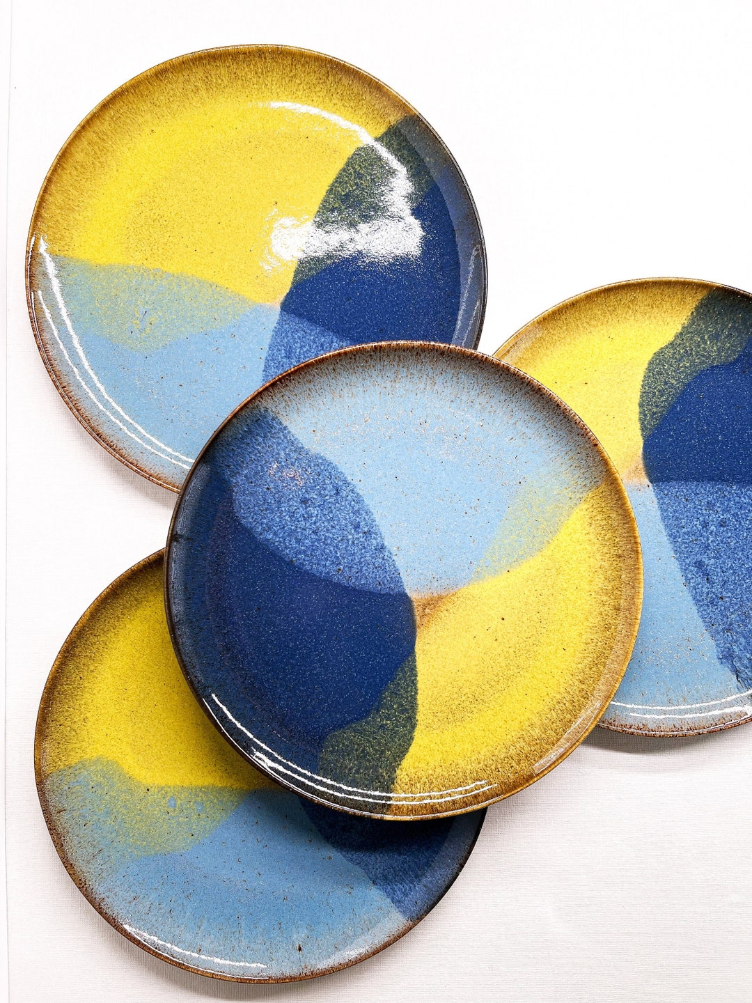 Colorful Ceramic Plates Set of 4 Corals Dinnerware Set Handmade Ceramic ...