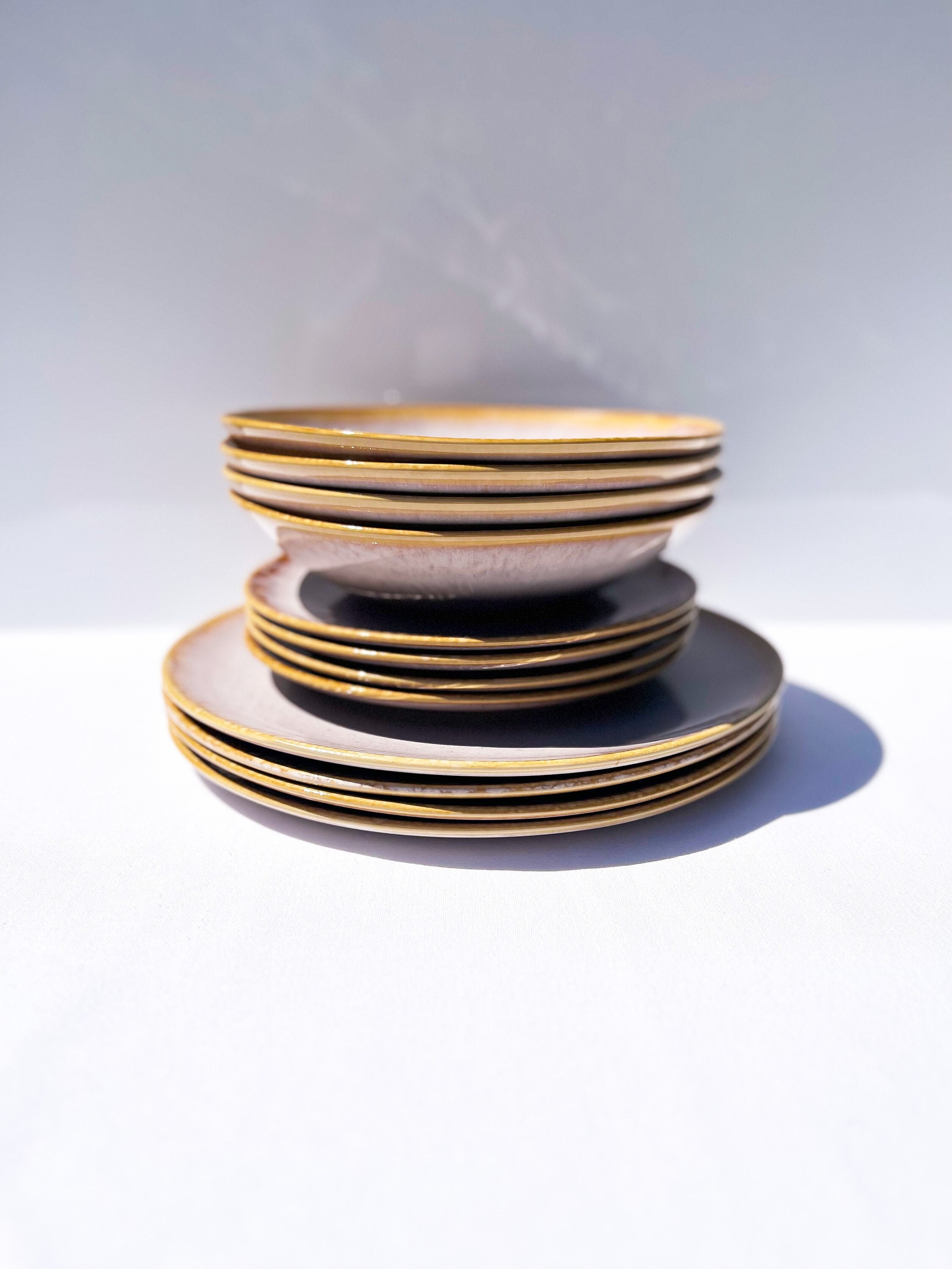 Cream Dinnerware Set for 4 People With Pasta Plates Portuguese Ceramics ...