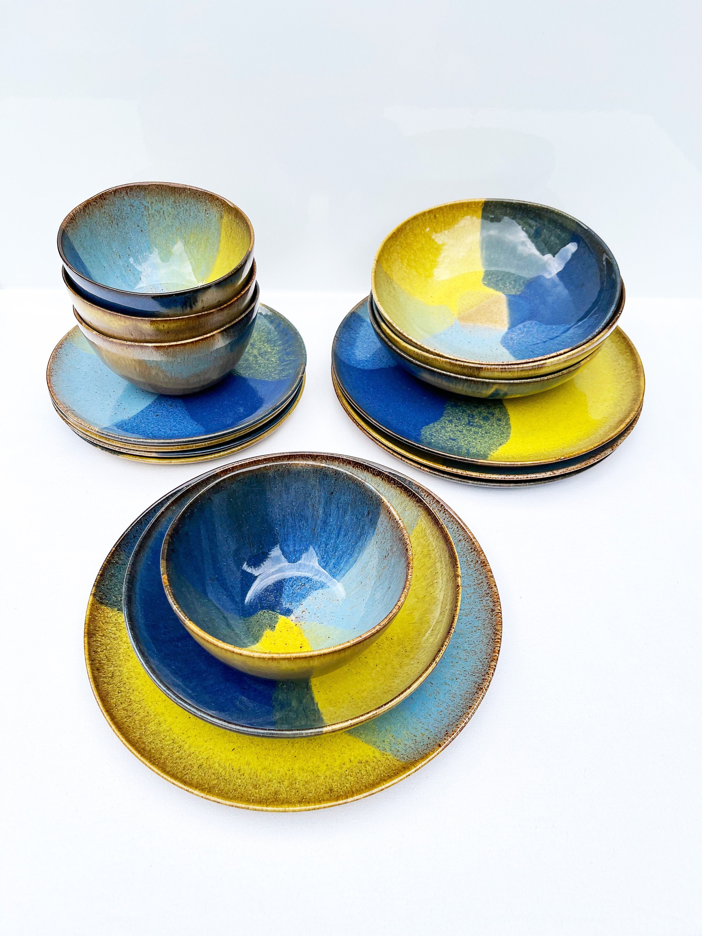 Colorful Dinnerware Set Plates 16 Pieces Tableware Handmade Portuguese ...