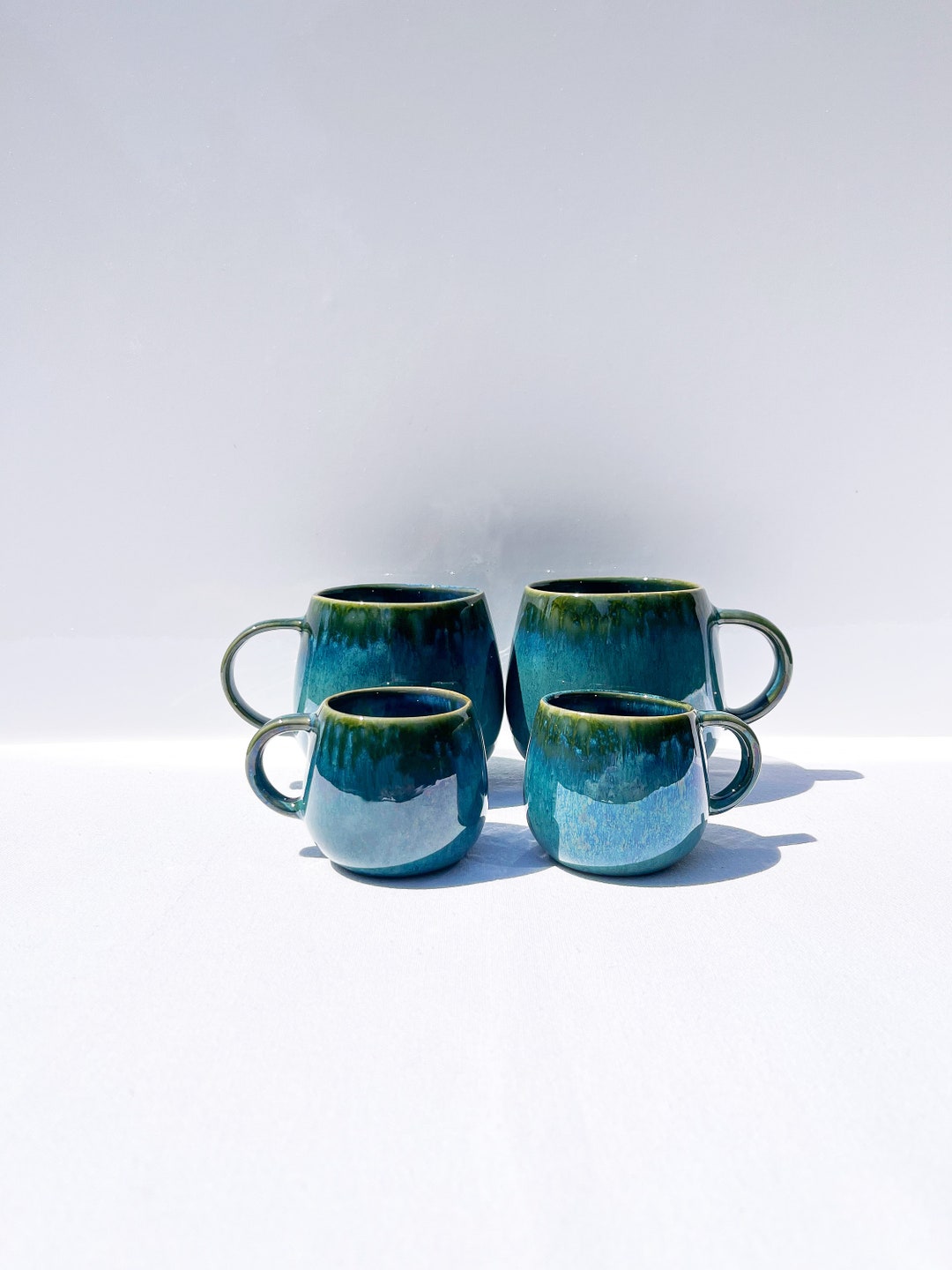 Green Espresso Cups Ceramic Mugs Large Set of 4 Handmade Mugs and Cups ...
