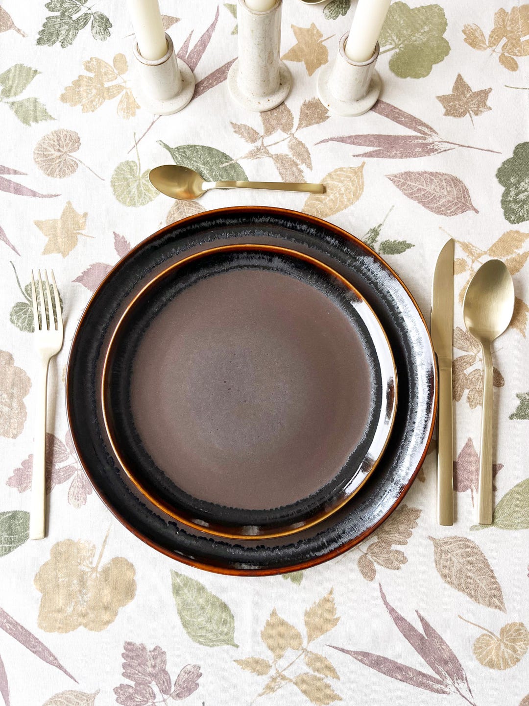 Ceramic Plate Brown Breakfast Plate Set of 4 Starter Plate Stoneware ...