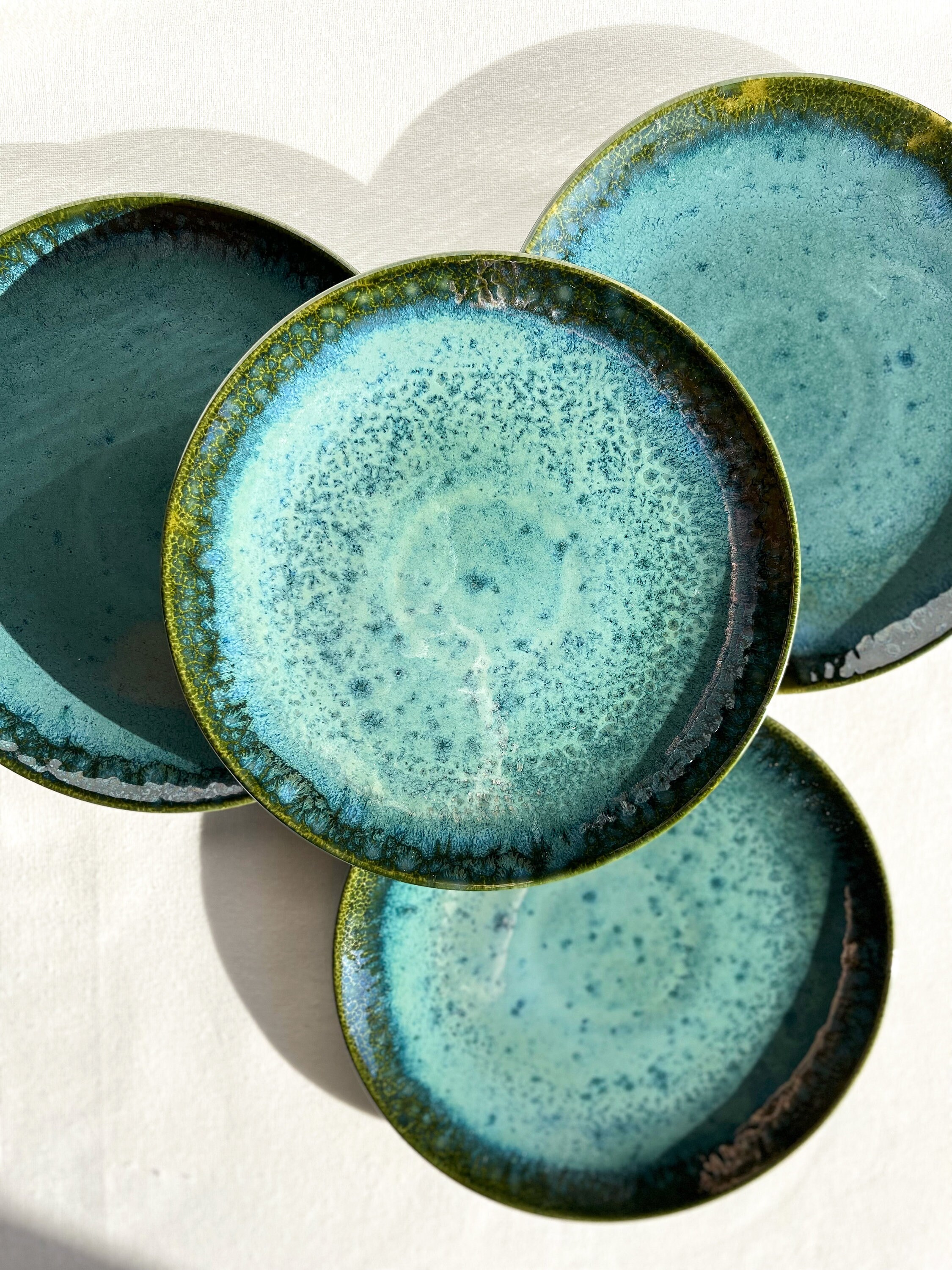 Crockery Set 4 People 12-piece Amazonia Green Handmade Portuguese Ceramics Bowls Breakfast ...