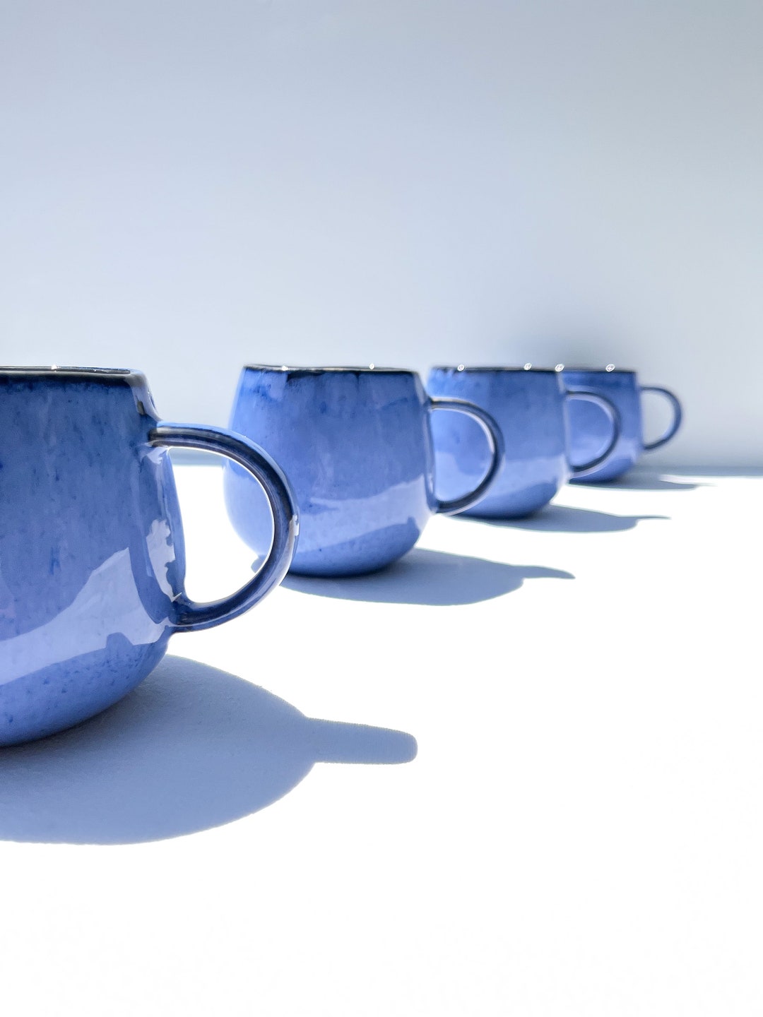 Amazonia Blue Mugs Set of 4 Handmade Ceramic Mugs With Handle Cups Tea ...