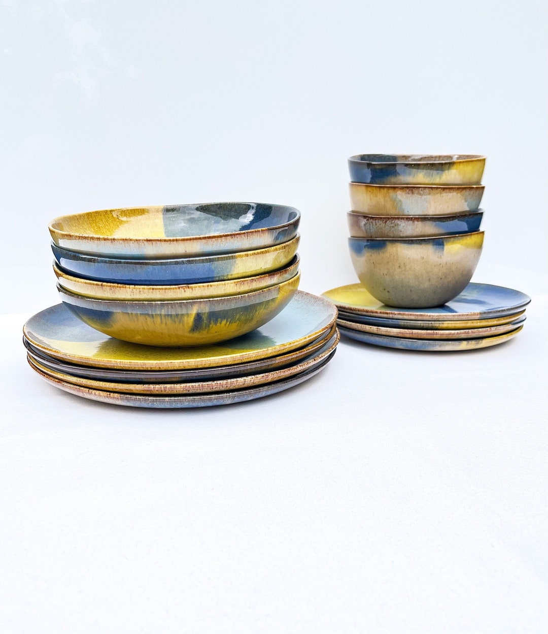 Colorful Dinnerware Set Plates 16 Pieces Tableware Handmade Portuguese ...