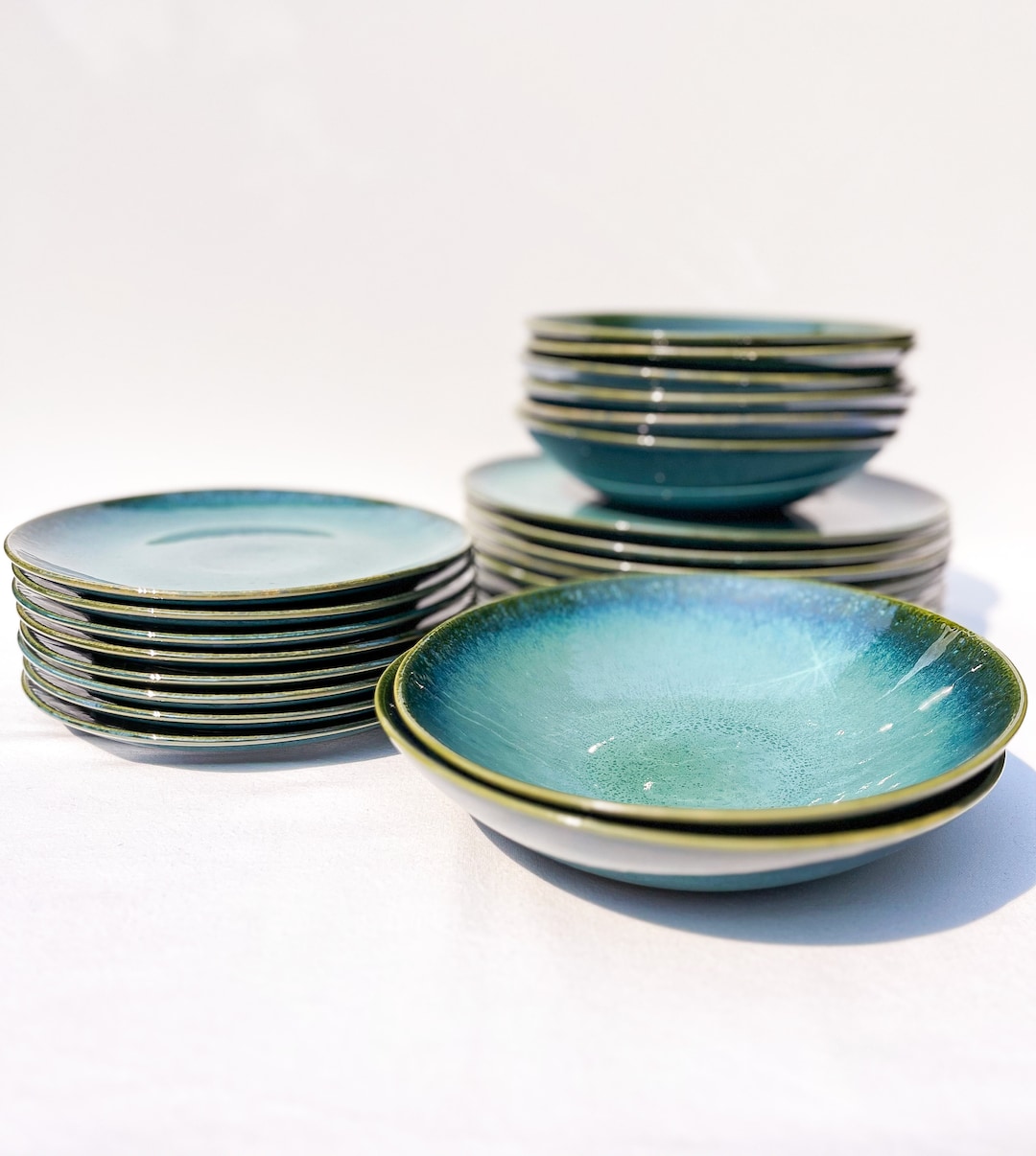 Green Tableware Set 8 Persons 24-piece Tableware Set With Pasta Plates ...