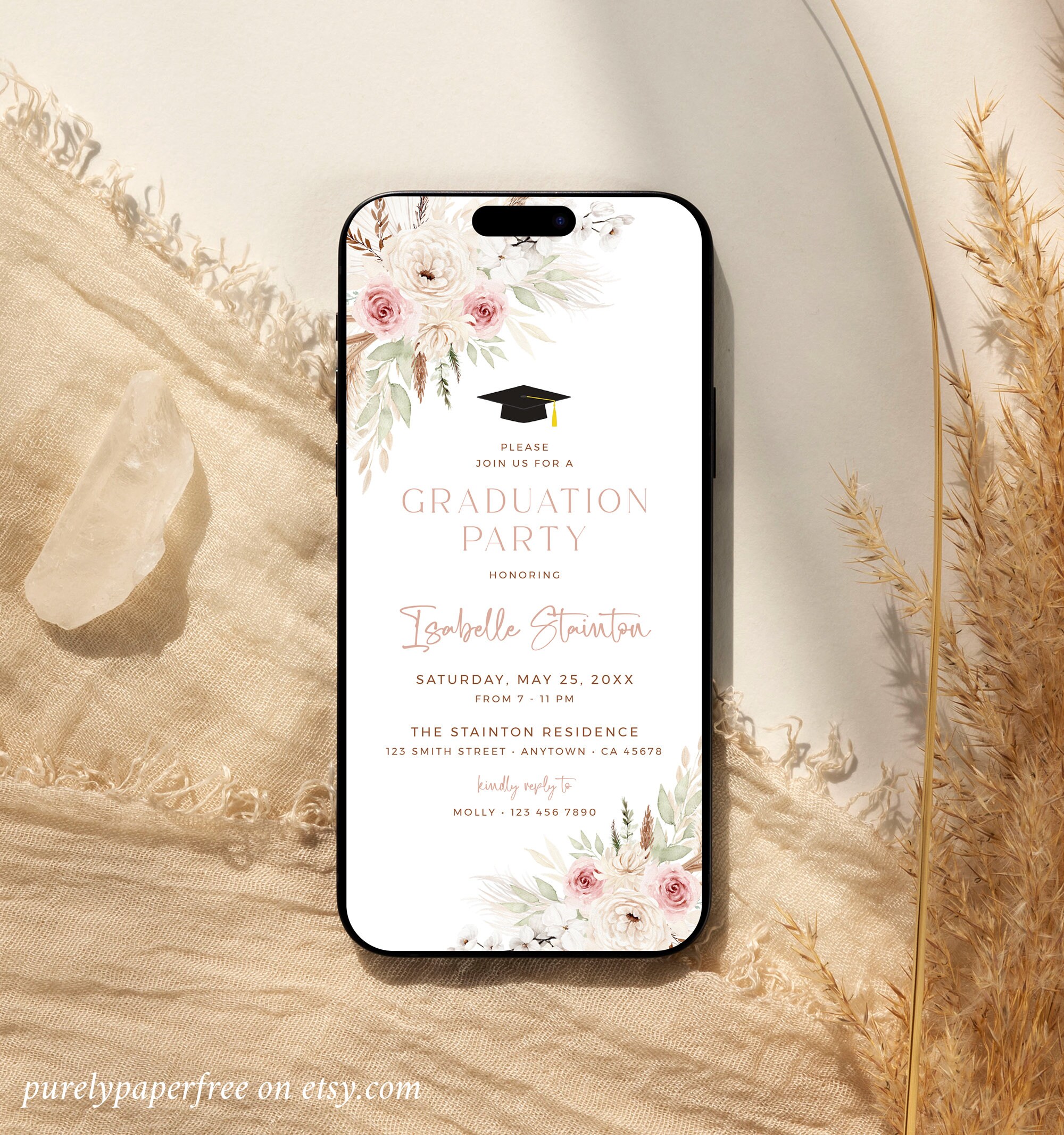 Electronic Graduation Party Invitation Boho Grad Party Invite Text ...