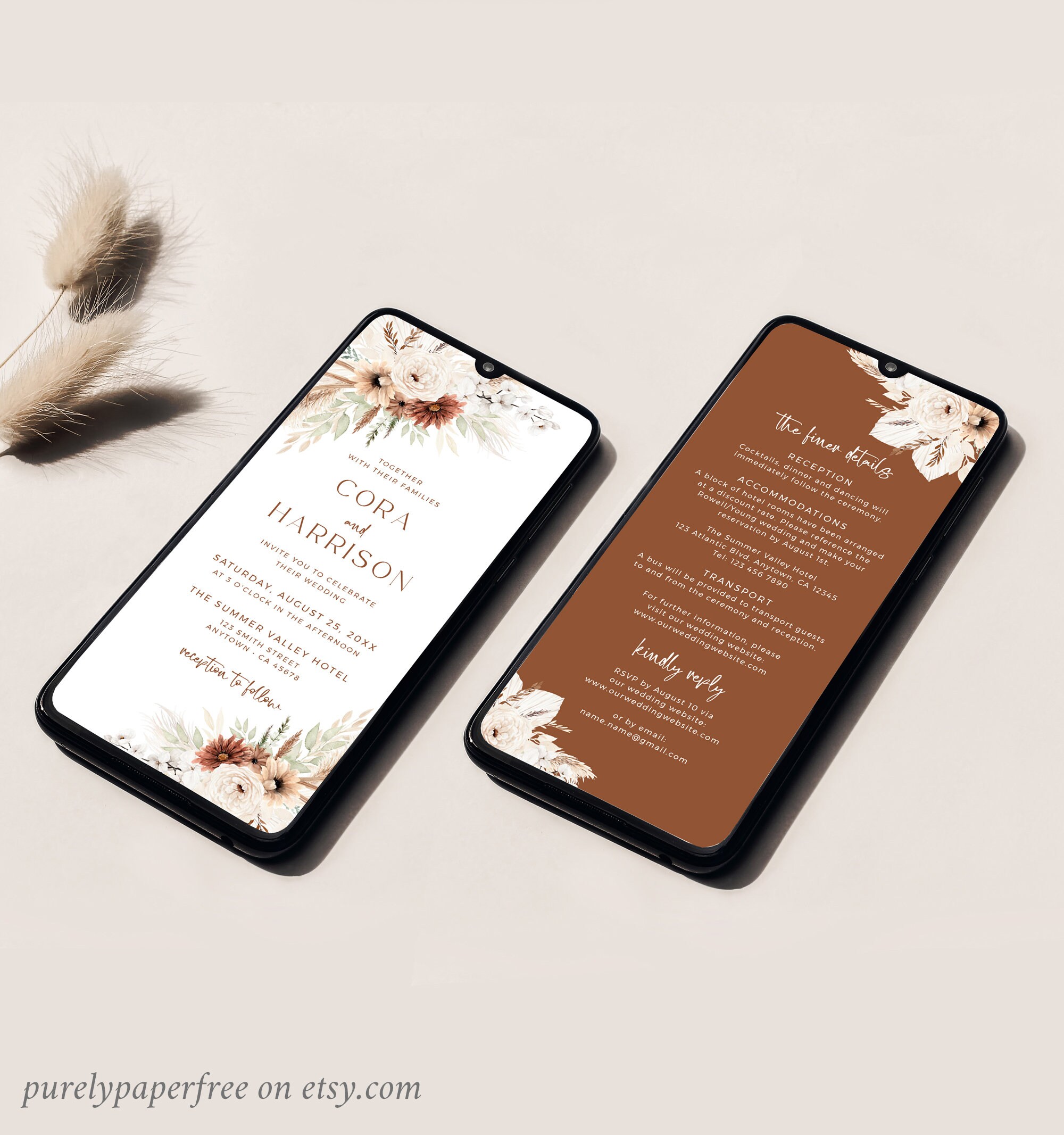 Electronic Wedding Invitation Set Terracotta, Boho Wedding Invitation ...