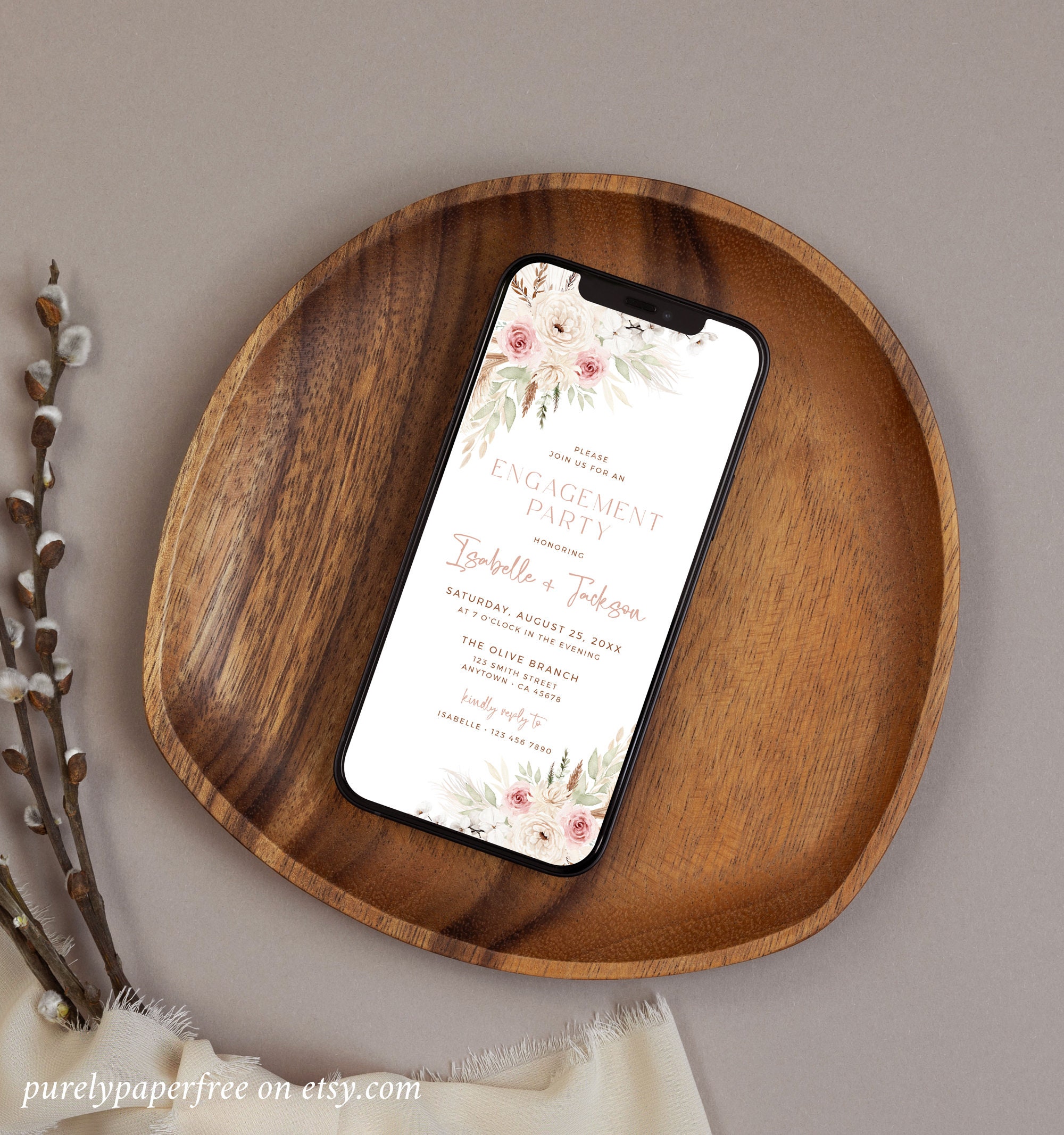 Boho Engagement Evite Blush Pink Digital Engagement - Etsy