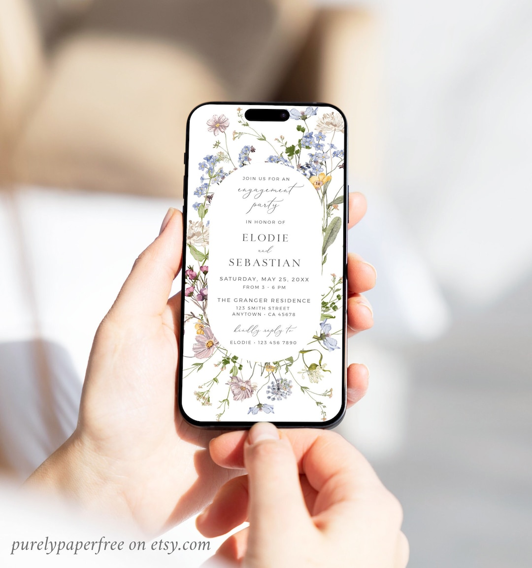 Electronic Engagement Party Invite Wildflower, Digital Engagement ...