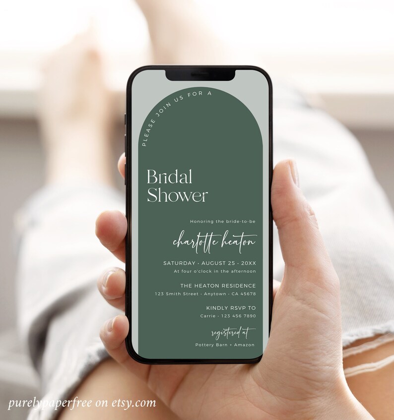 Electronic Bridal Shower Invite Sage Green, Arch Bridal Shower Evite ...