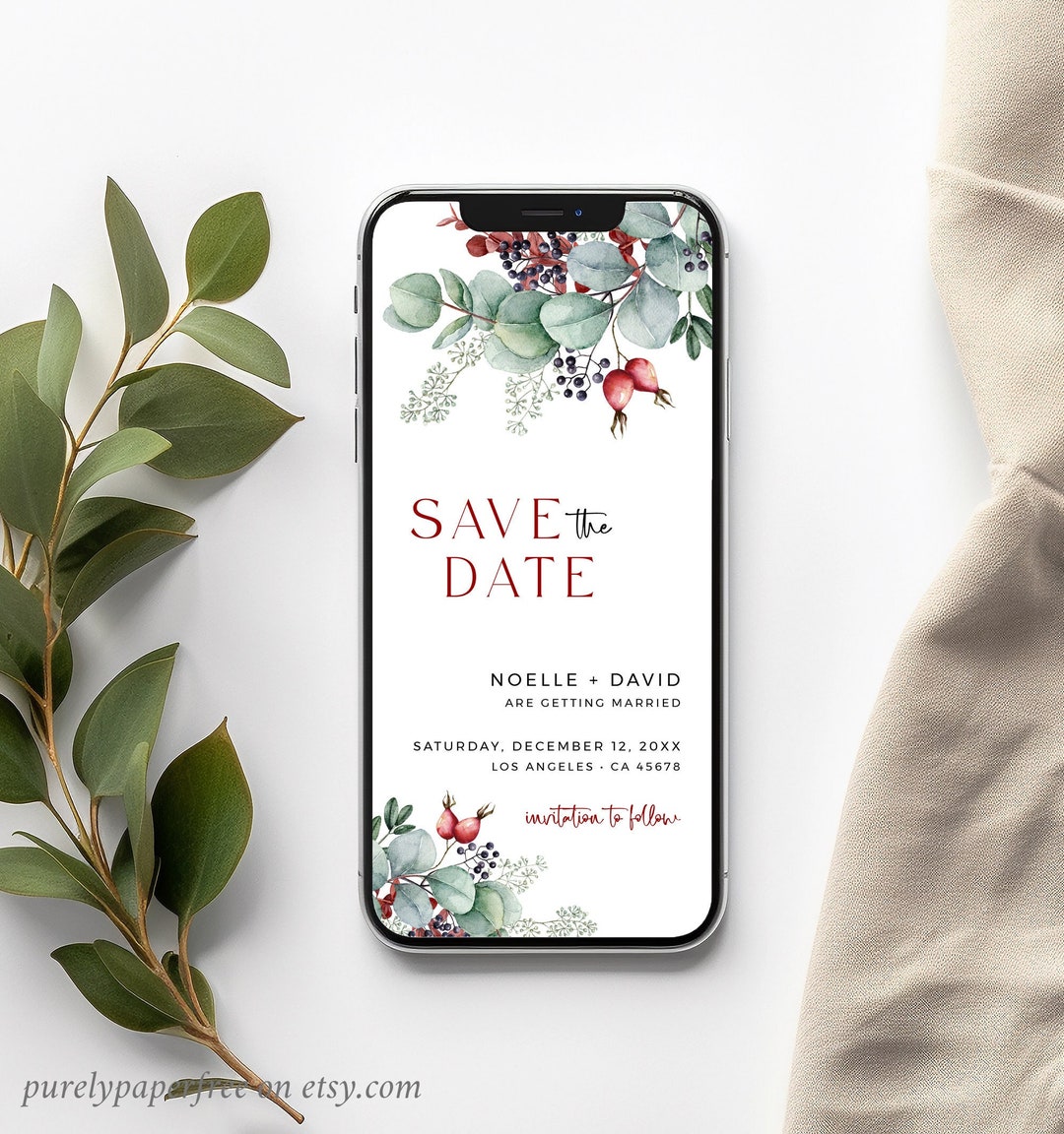Winter Save the Date Digital, Electronic Wedding Save the Date ...