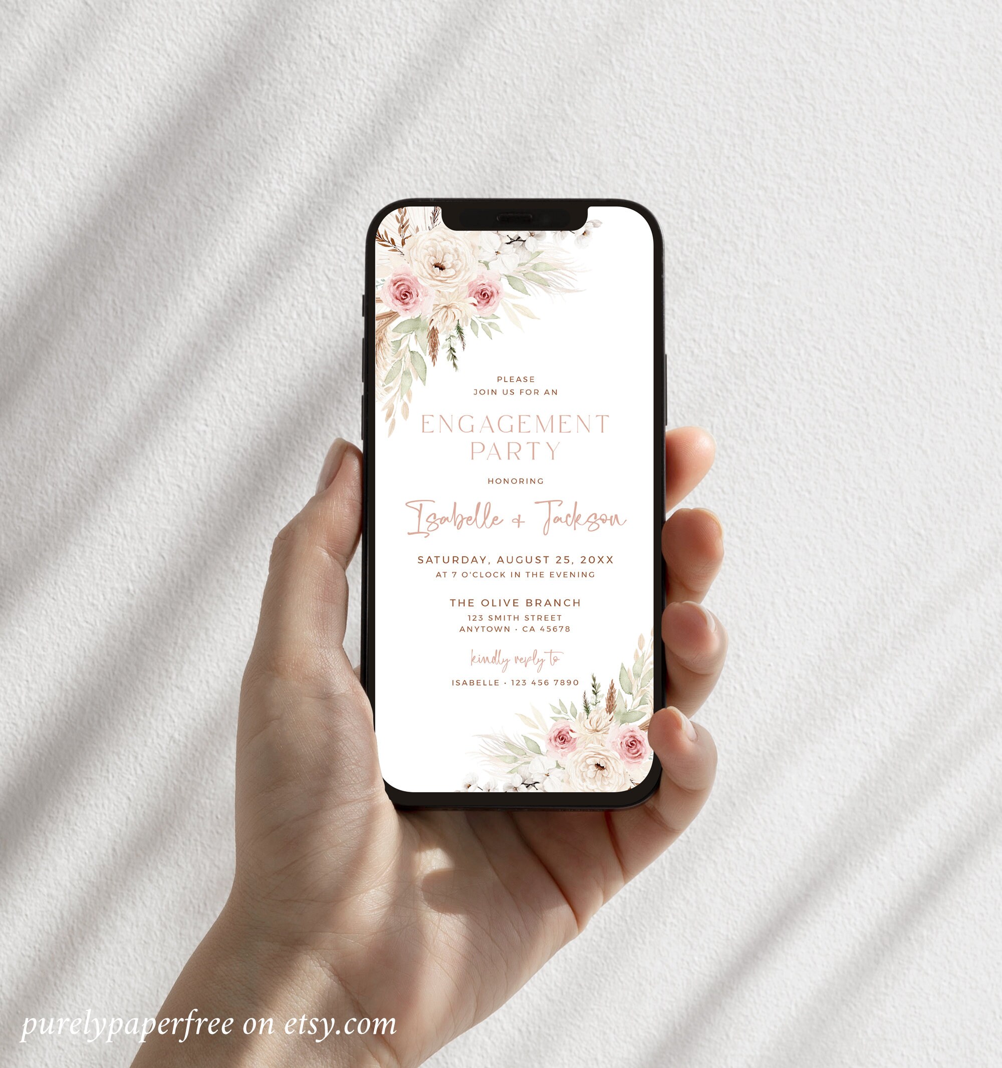 Boho Engagement Evite Blush Pink Digital Engagement - Etsy