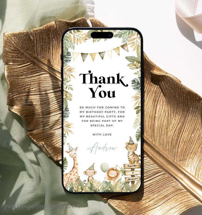 Safari Animals Thank You Card Boy, Electronic Birthday Thank You Note ...