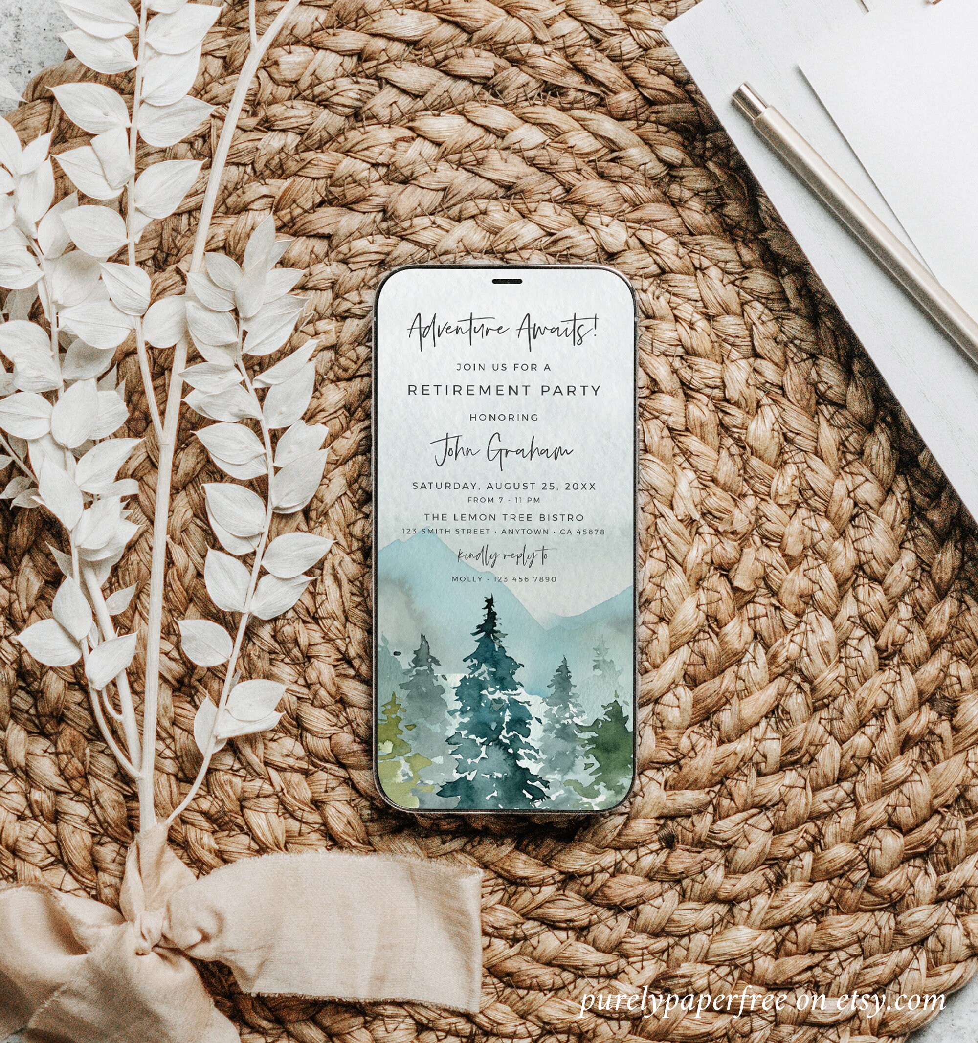 Mountains Retirement Party Invitation Electronic, Digital Retirement ...