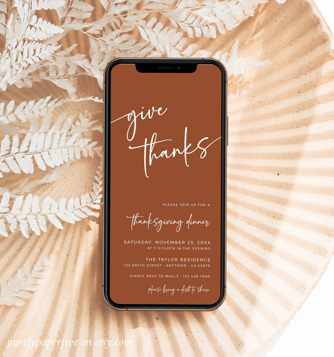 Rust Thanksgiving Invite Template, Digital Friendsgiving Dinner ...