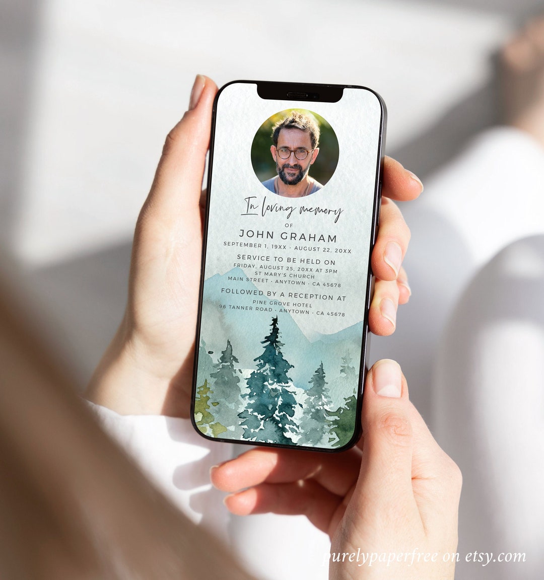 Woodland Funeral Invitation Electronic Digital Memorial - Etsy
