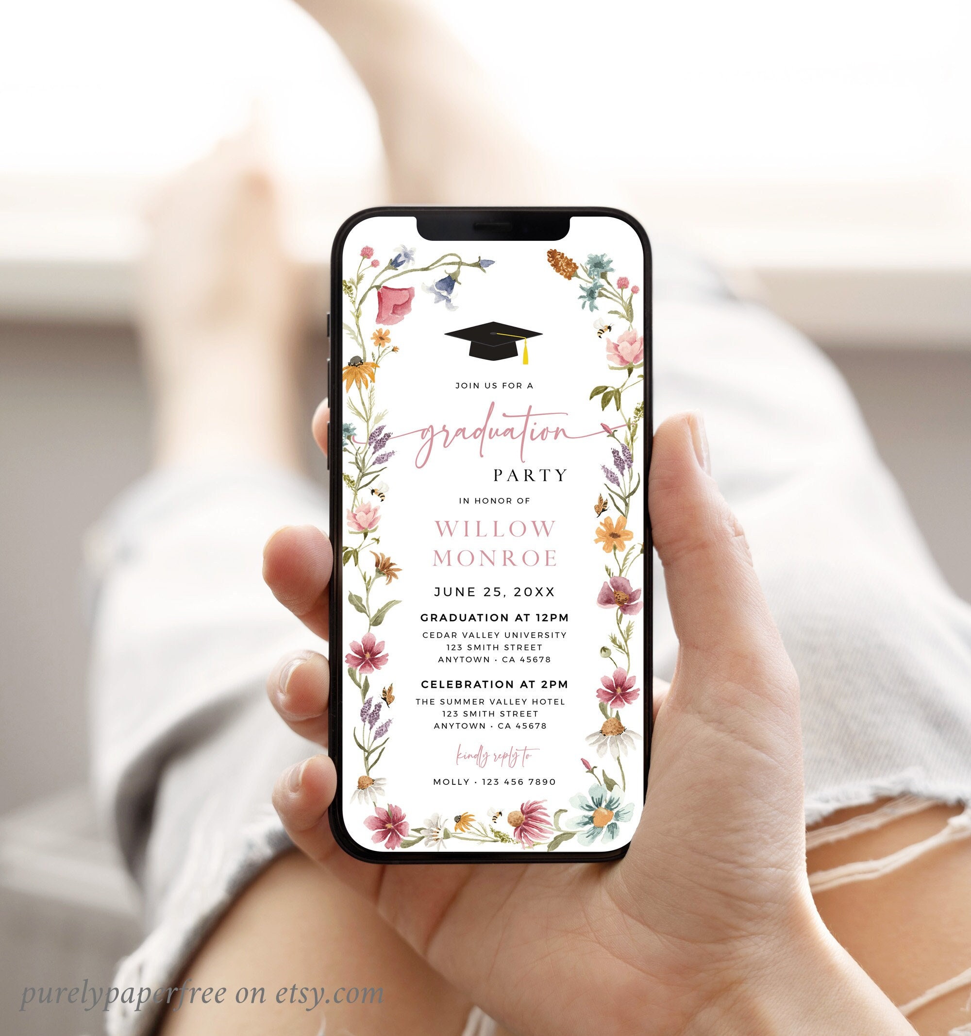 Wildflower Graduation Party Invitation for a Phone, Electronic ...