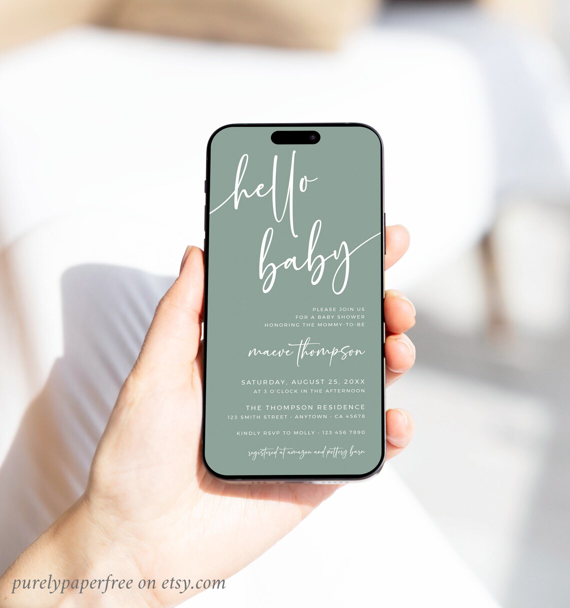 Baby Shower Electronic Invitation Sage Baby Shower Evite - Etsy