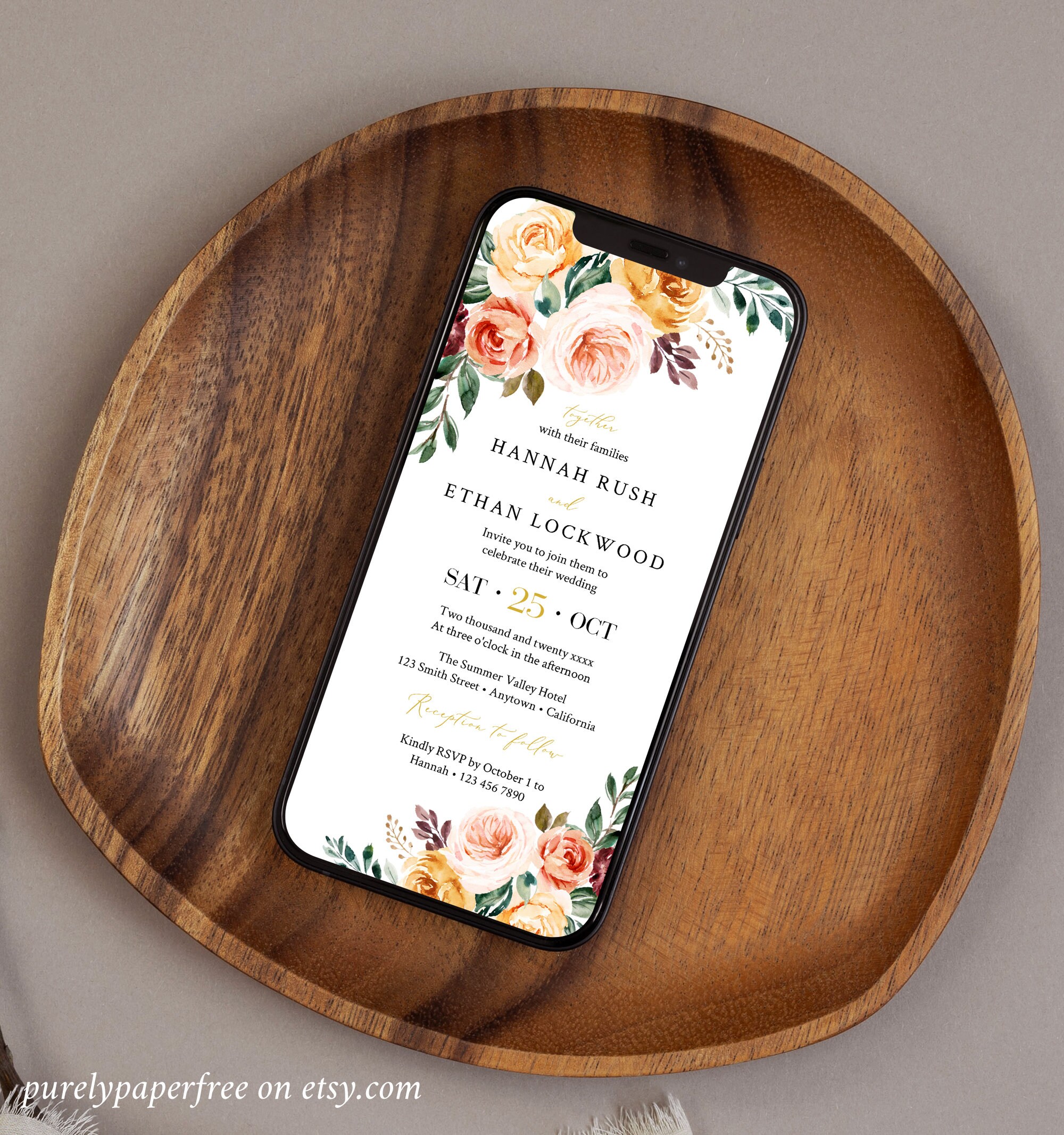 Digital Fall Wedding Invitation, Electronic Wedding Invitation Autumn ...