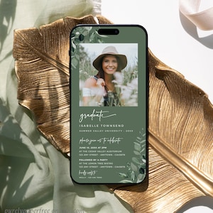 Greenery Graduation Party Invitation With a Photo, Digital Grad Evite ...