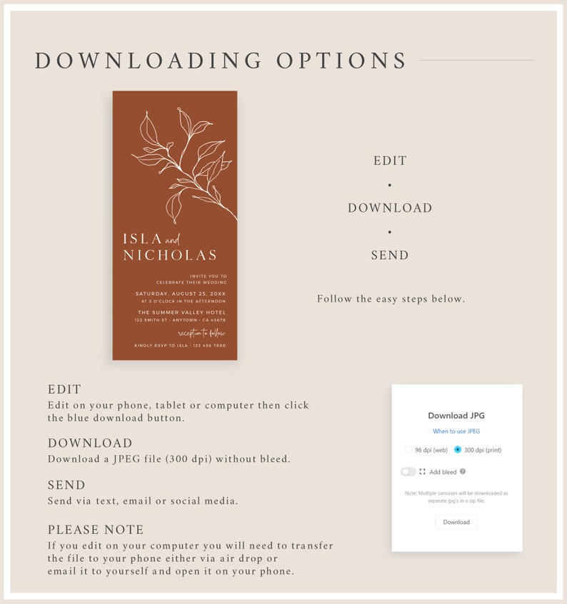 Rust Digital Wedding Invitation Minimal Wedding Invitation - Etsy