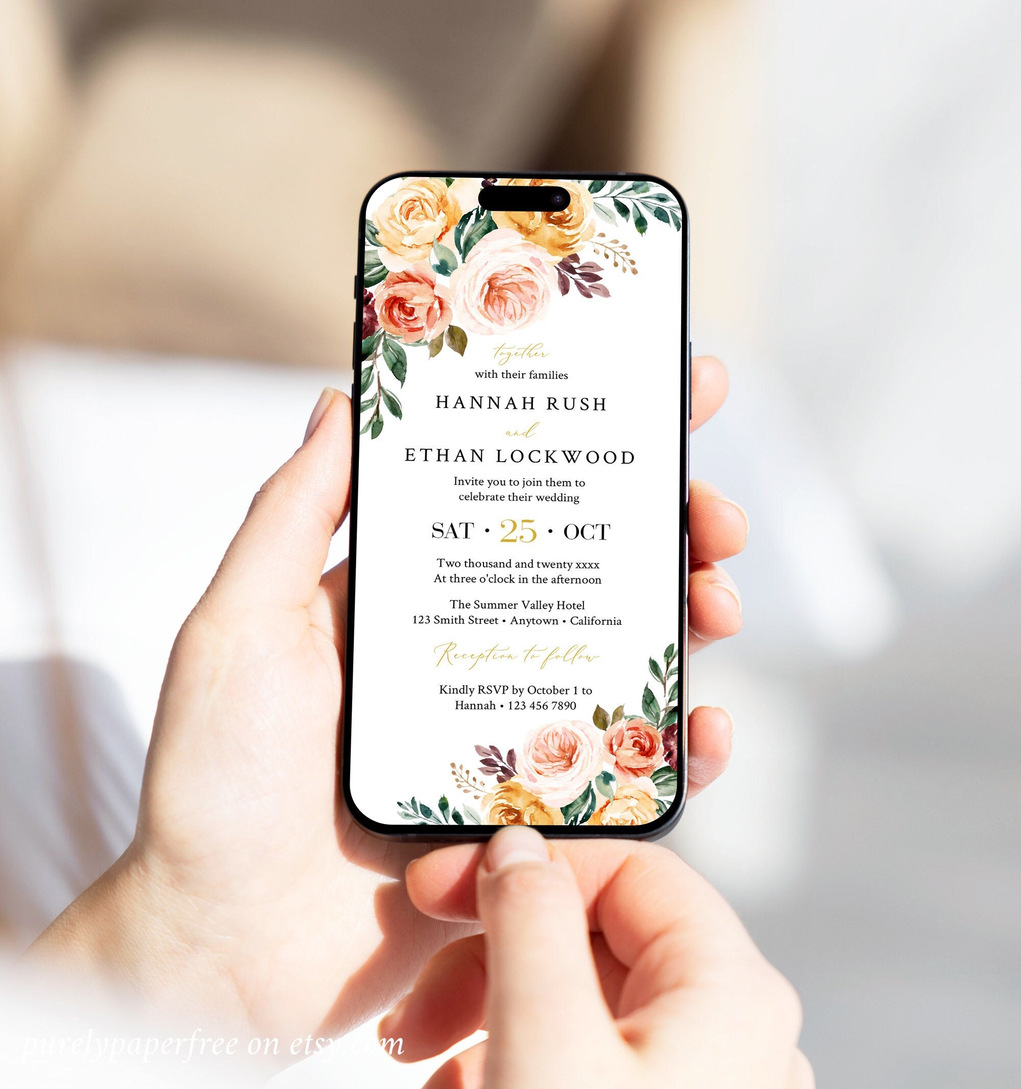 Digital Fall Wedding Invitation, Electronic Wedding Invitation Autumn ...