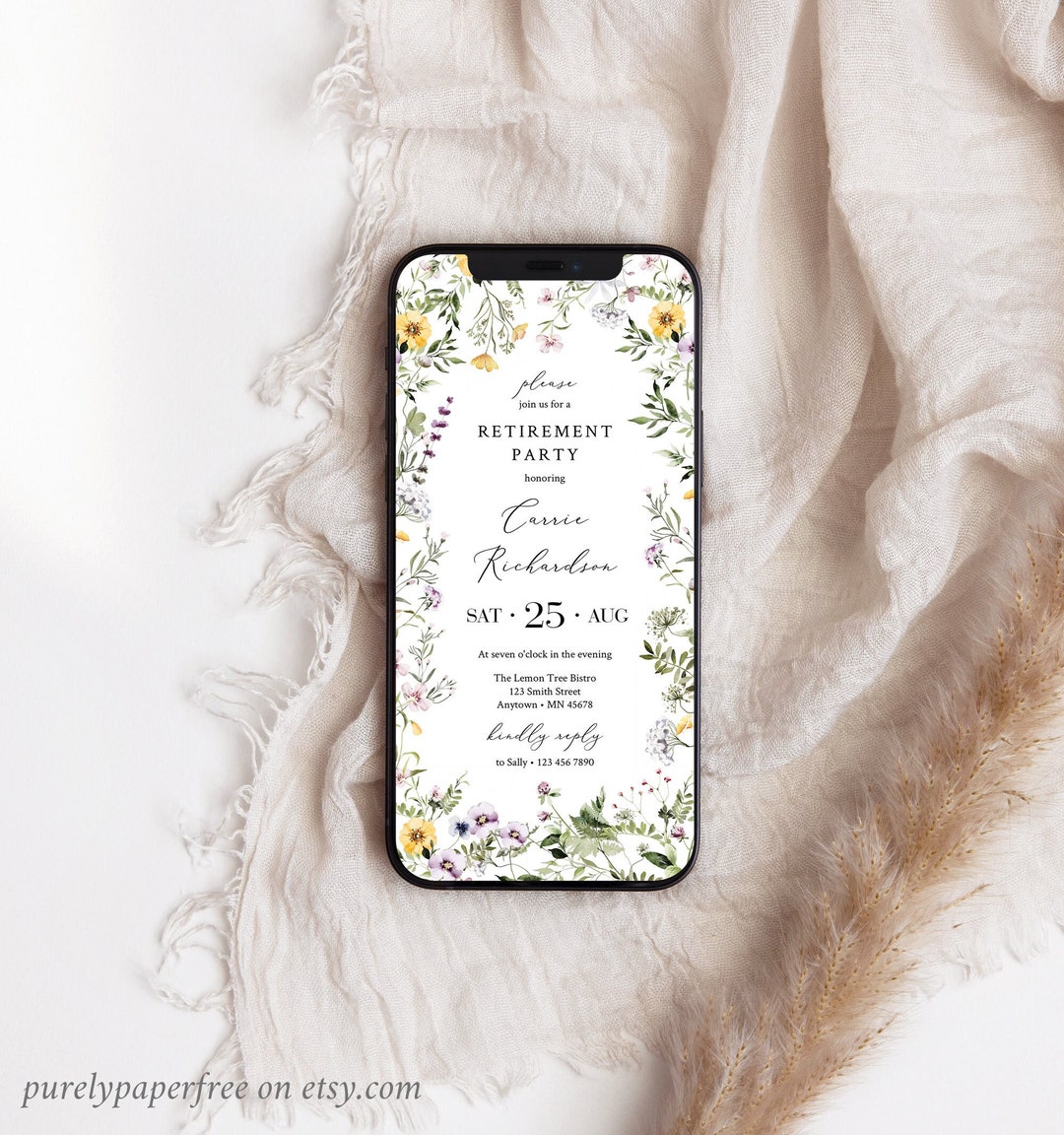 Electronic Retirement Party Invitation Wildflower, Digital Retirement ...