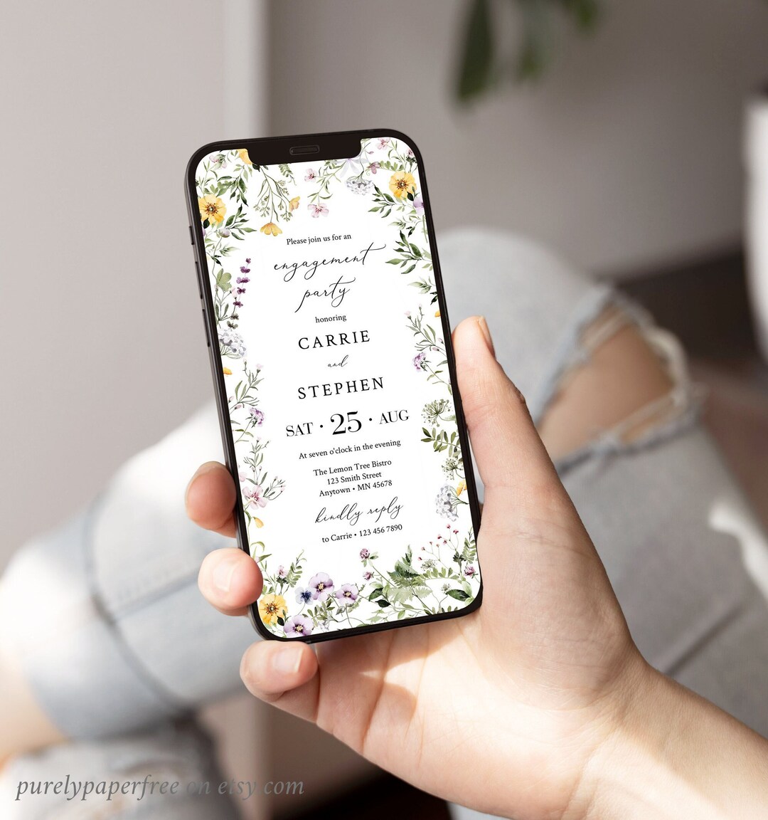Digital Engagement Party Invite Wildflower, Electronic Engagement ...