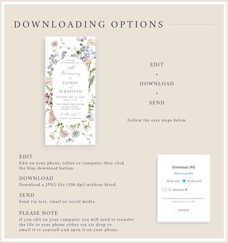 Digital Anniversary Invitation Wildflower Electronic Anniversary ...