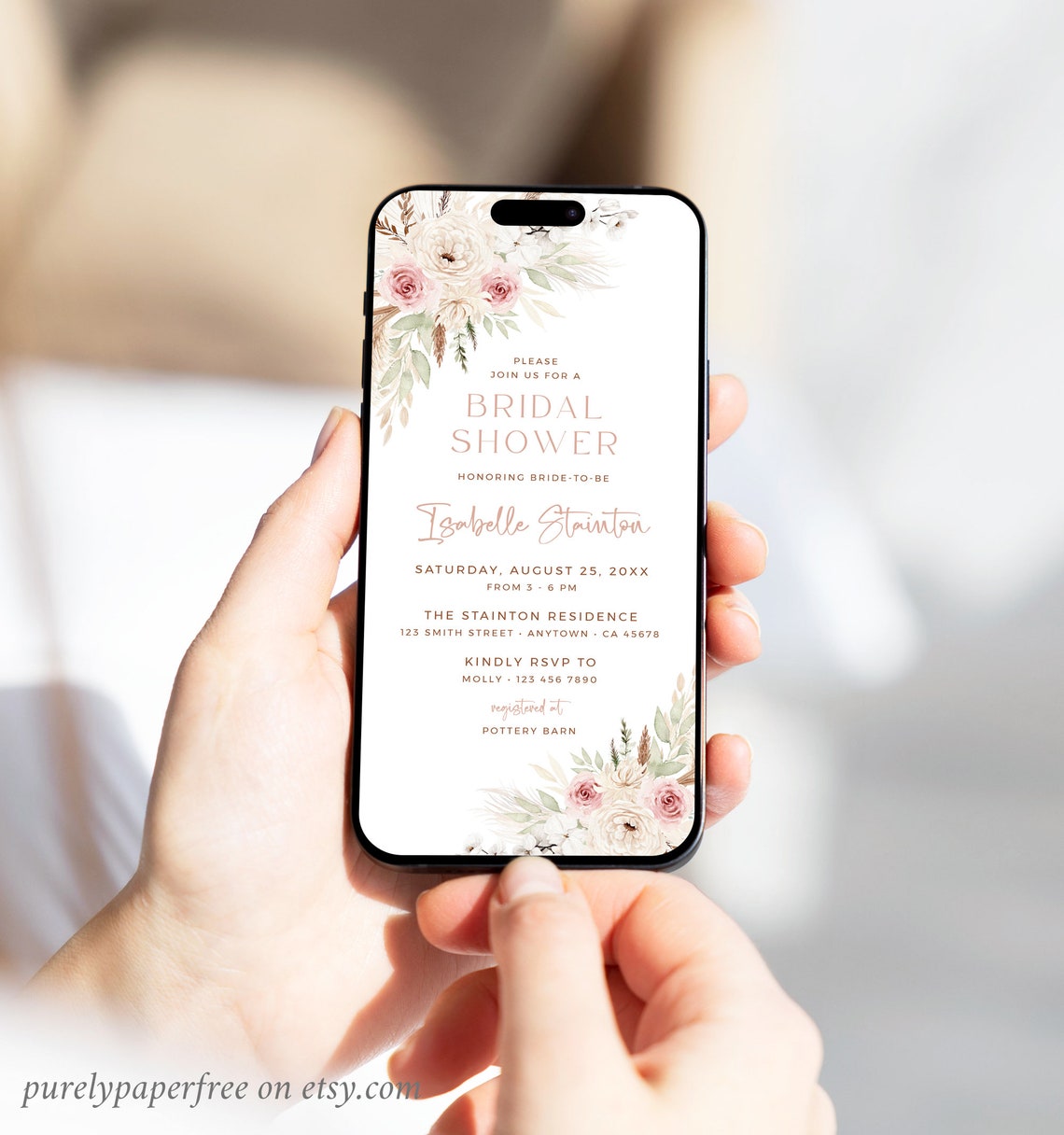 Electronic Boho Bridal Shower Invitation, Digital Bridal Shower Invite ...