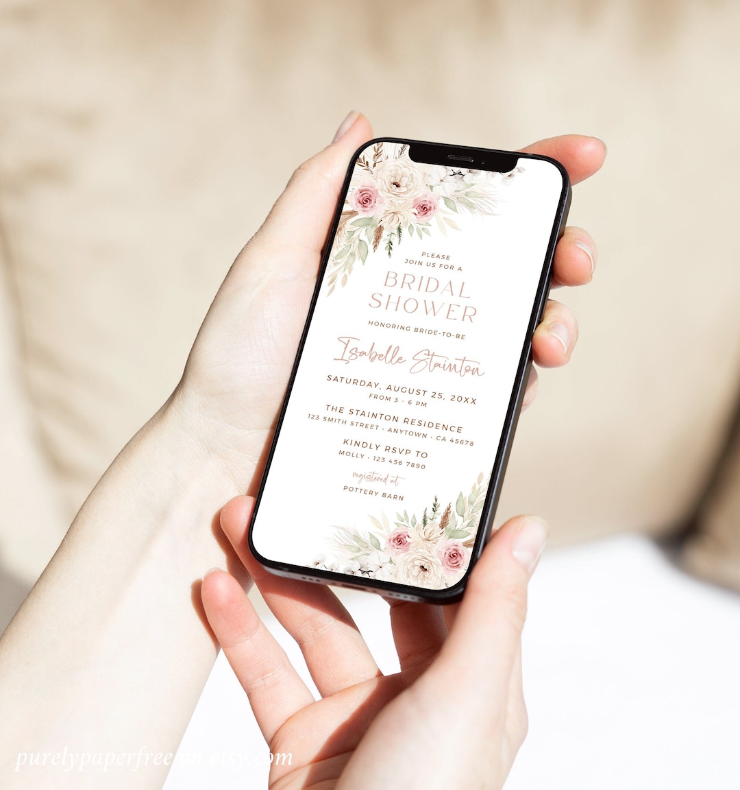 Electronic Boho Bridal Shower Invitation, Digital Bridal Shower Invite ...