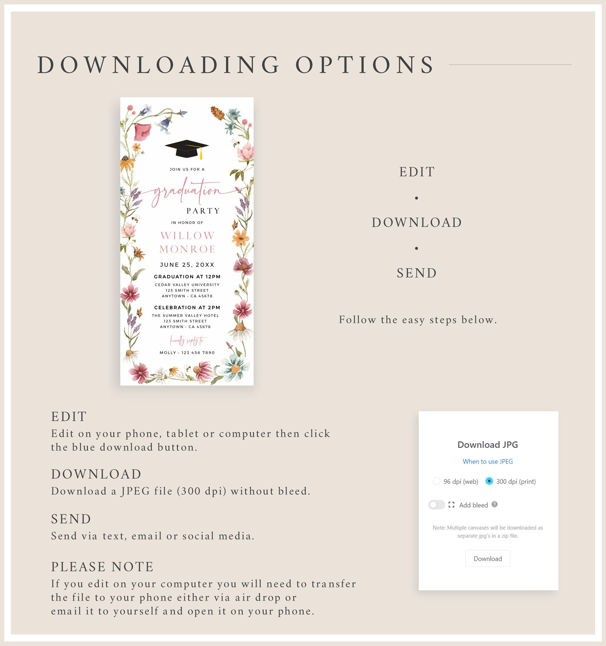 Wildflower Graduation Party Invitation for a Phone, Electronic ...