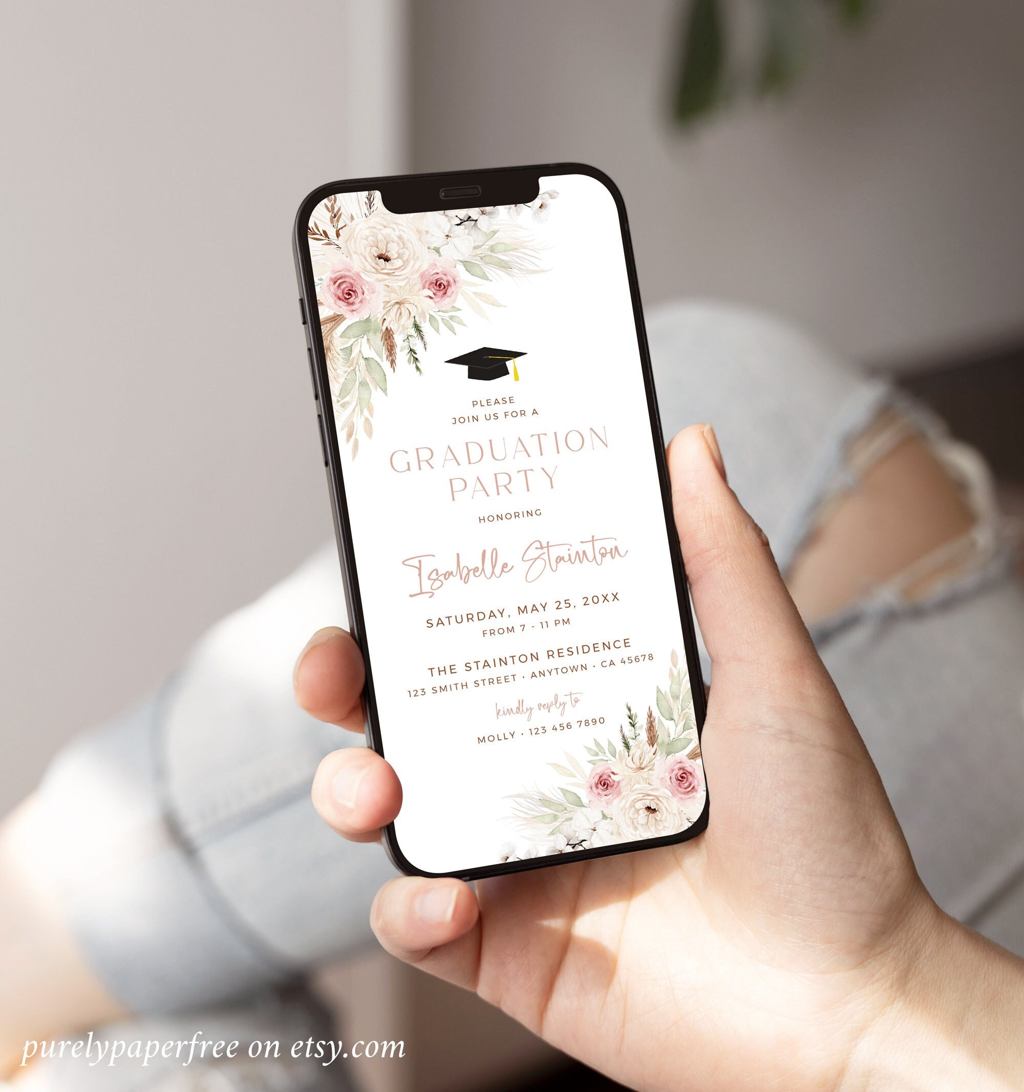 Electronic Graduation Party Invitation Boho Grad Party Invite Text ...