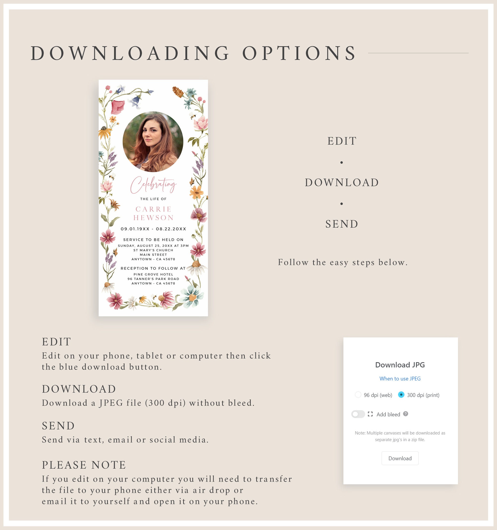 Digital Memorial Invite Wildflower Electronic Funeral Invite - Etsy
