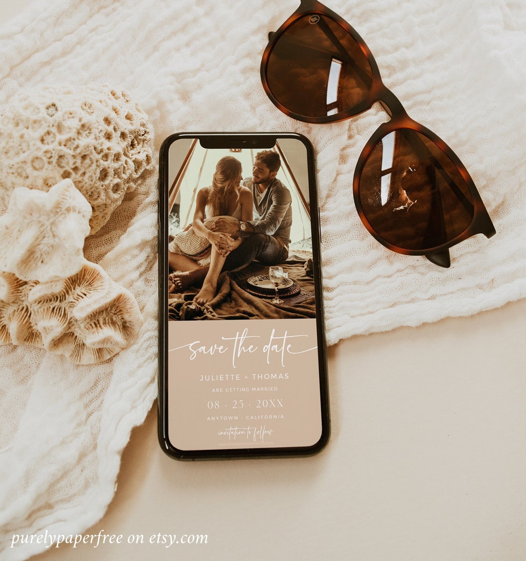 Taupe Photo Save the Date Minimalist Save the Date Digital Save the ...